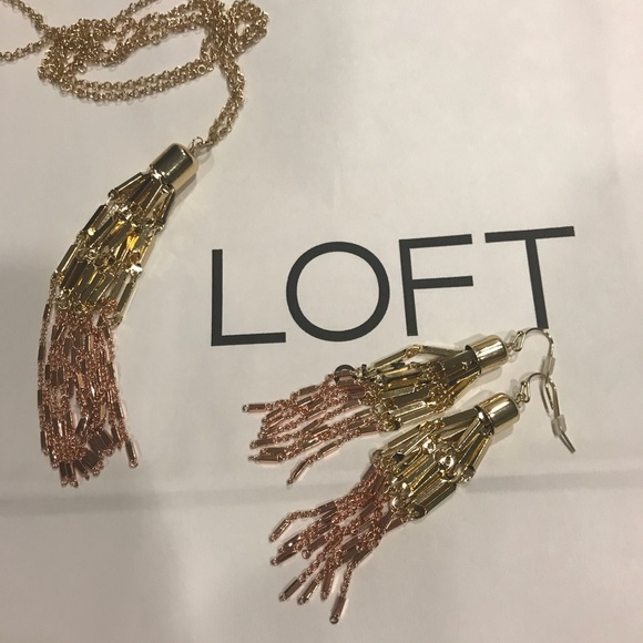 LOFT | Jewelry | Loft Necklace Earring Setrose Goldgold Tassel | Poshmark